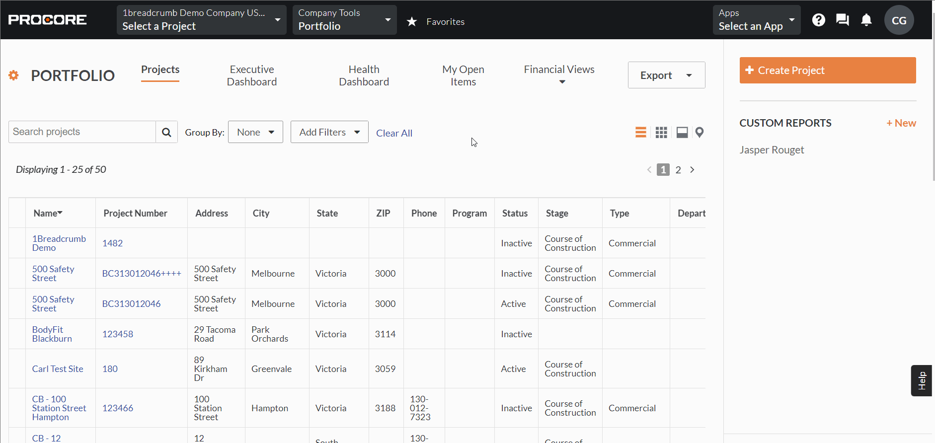 Initial Procore + 1Breadcrumb Integration (Manual Project Syncing)